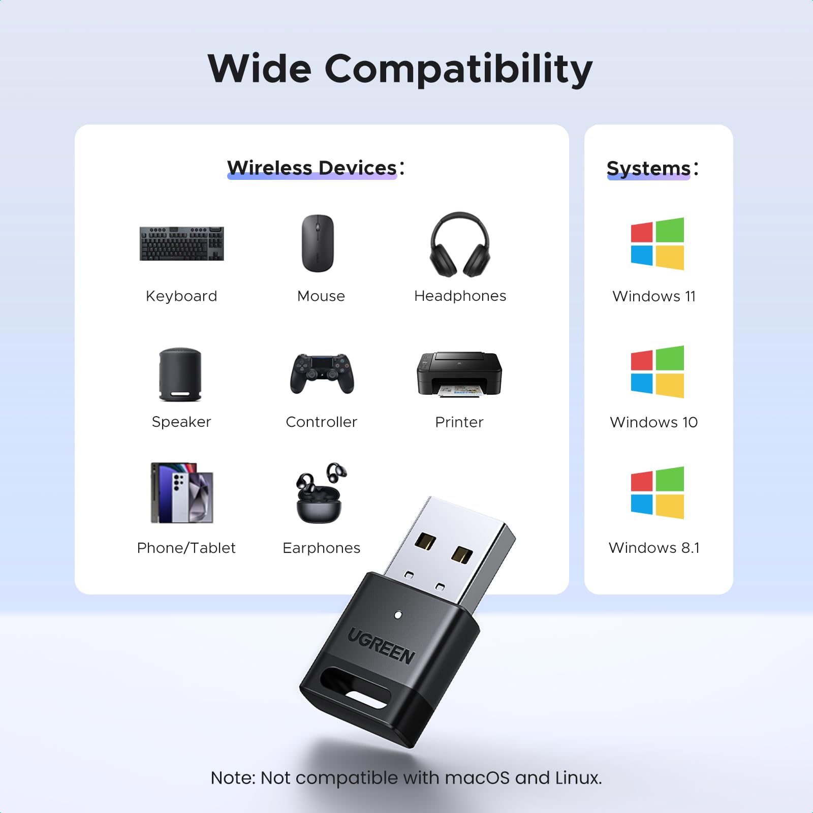 UGREEN Bluetooth 5.4 Adapter, USB Bluetooth Dongle for Multi Wireless ...