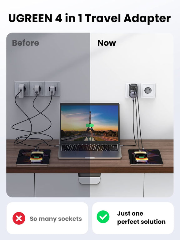 UGREEN Travel Plug Adapter with 4-IN-1 USB Charging Ports | UGREEN UK
