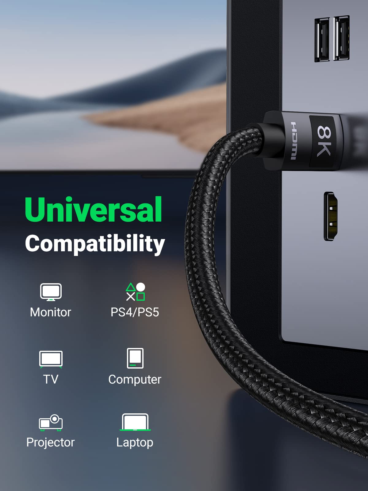 UGREEN 8K@60Hz eARC HDMI 2.1 Cable - 48Gbps (3M) | UGREEN UK